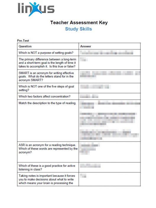 Answer Key - Study Skills - Linxus