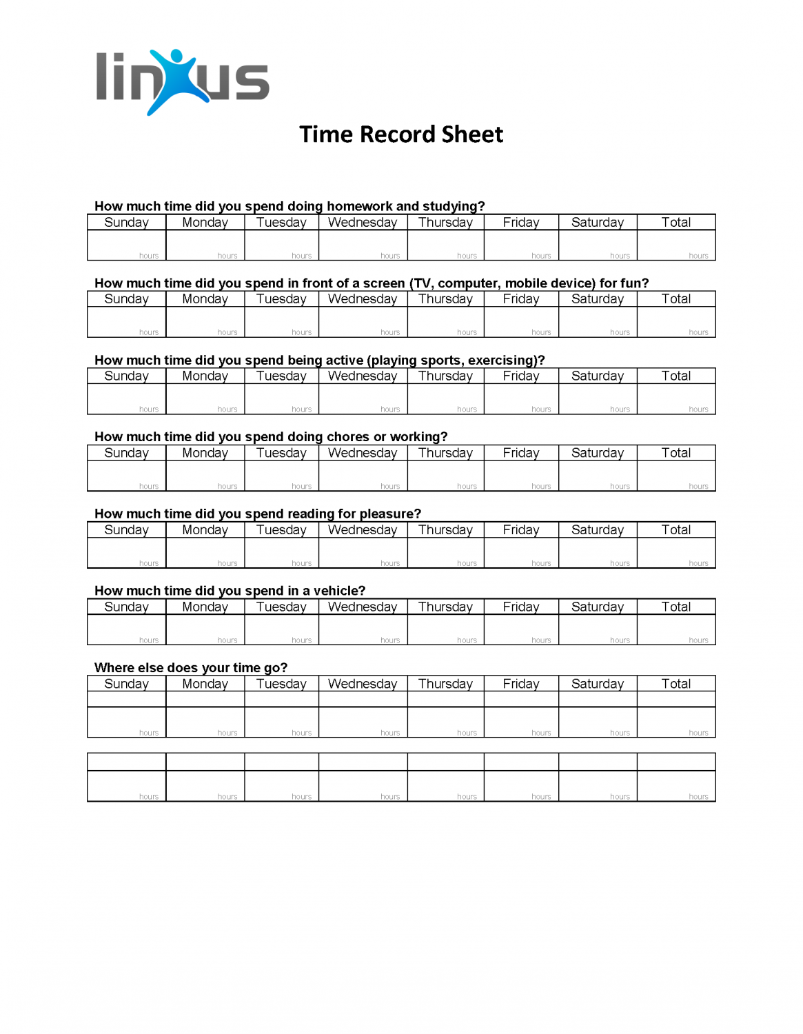 Time Record Sheet - Linxus